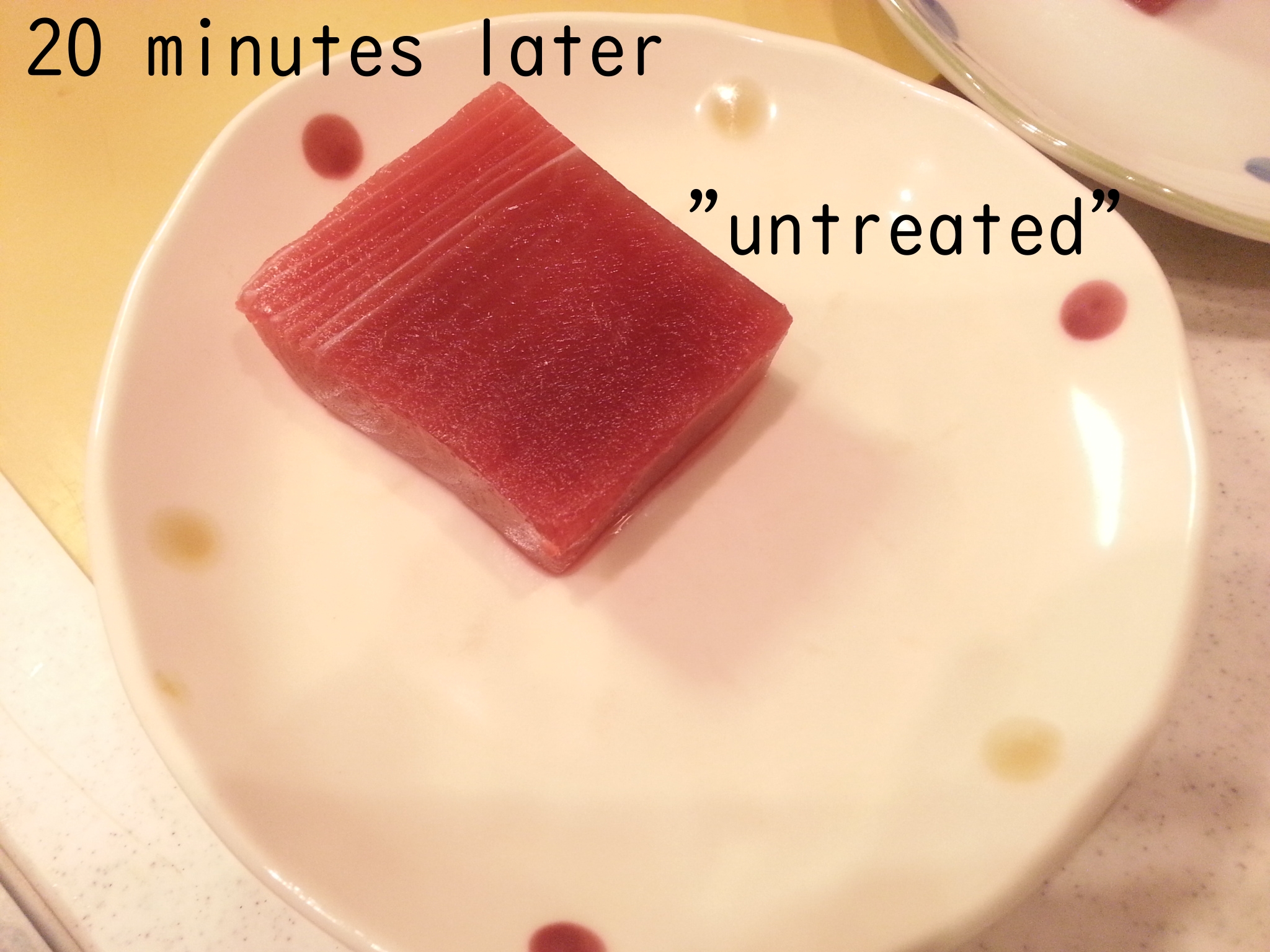 Sashimi treated with sugar or salt to compare tastes (tuna & salmon ...