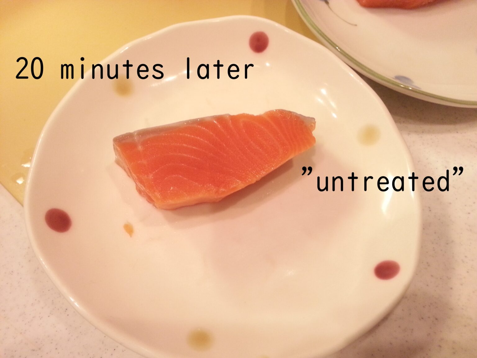 Sashimi treated with sugar or salt to compare tastes (tuna & salmon ...